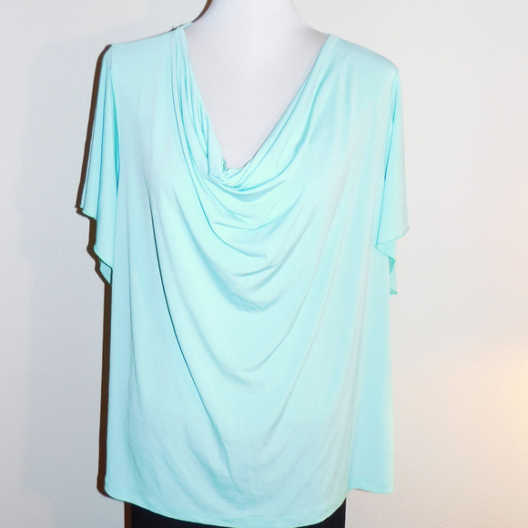 dressbarn | Tops | 2x Dressbarn Aqua Blue Draped Neck Stretch Top Euc ...